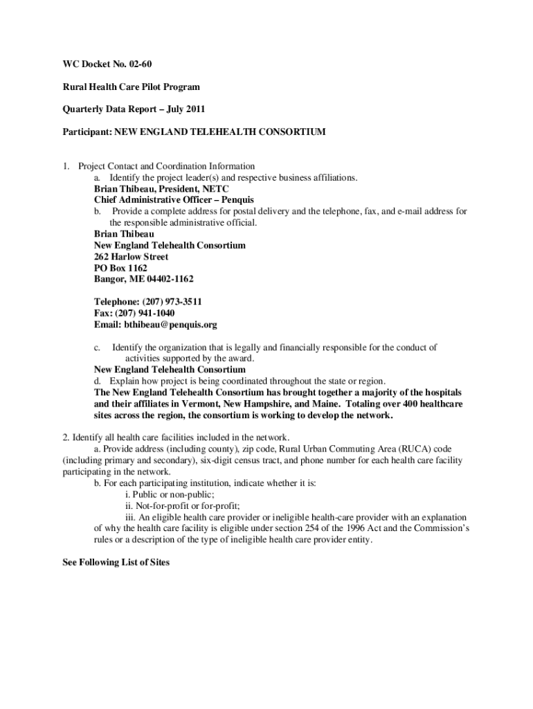 Fillable Online Get the free WC Docket No. 02-60 Rural Health Care ...