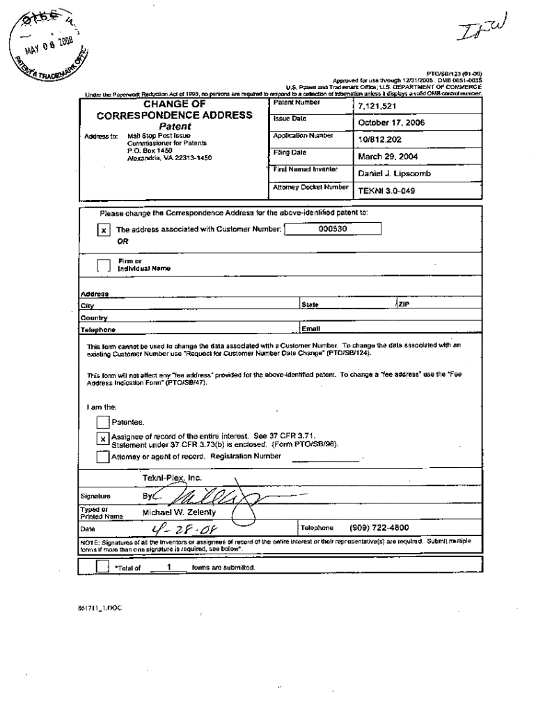 Fillable Online SB/06 Patent Application Fee Determination Record Fax ...