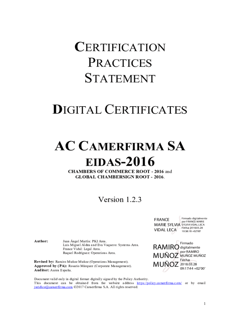 Fillable Online CERTIFICATE PRACTICES STATEMENT. AC CAMERFIRMA SA ...