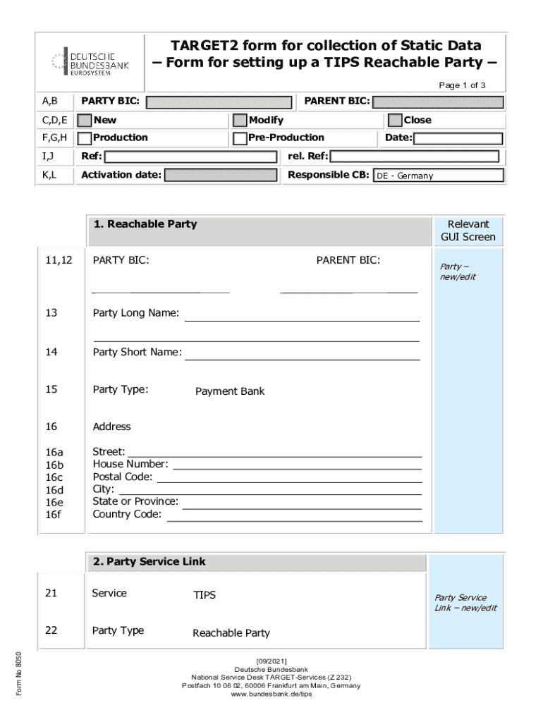 Fillable Online TARGET2 form for collection of Static Data Form for ...