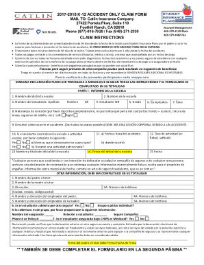 Fillable Online Fillable Online 2017-2018 K-12 ACCIDENT ONLY CLAIM FORM ...