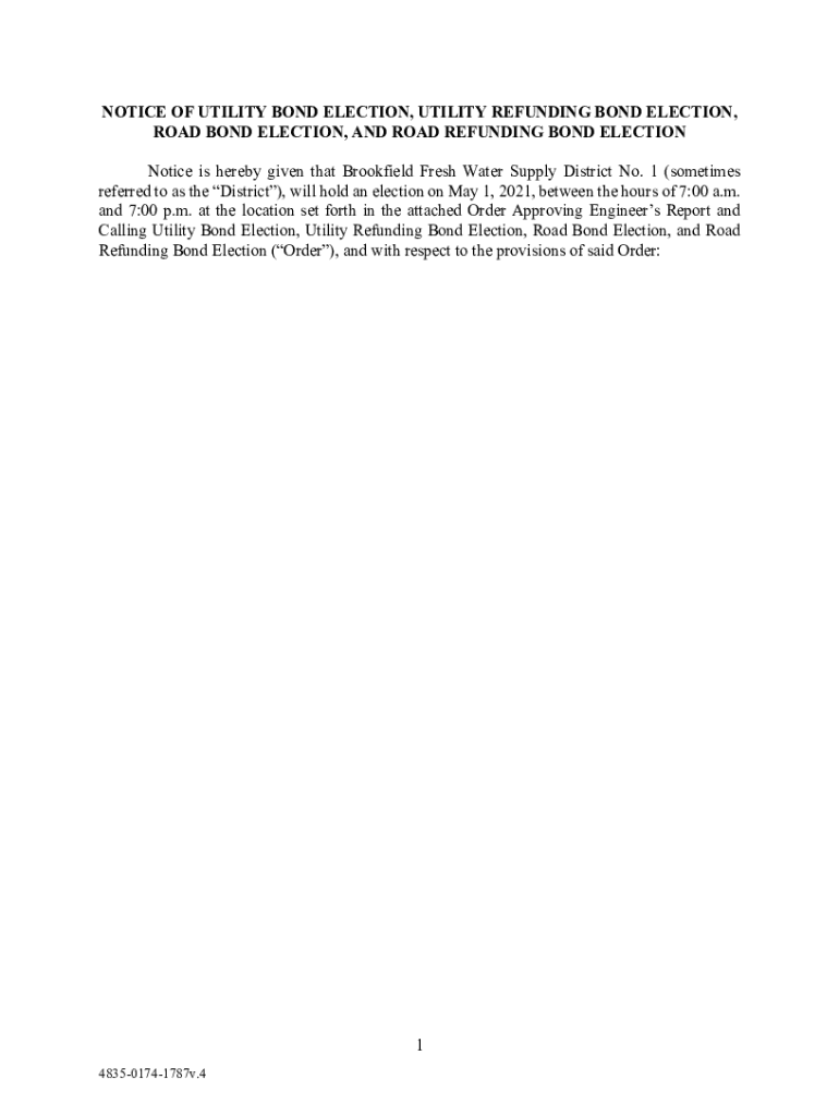 Fillable Online notice of utility bond election, utility refunding bond ...