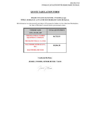 Fillable Online RFQ 001 FY19 QUOTE TABULATION FORM Fax Email Print ...