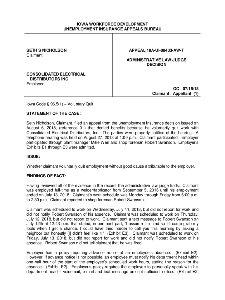 Fillable Online Fillable Online Unemployment Insurance Appeals - Iowa ...