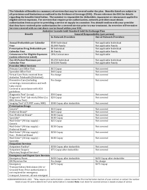 Fillable Online The Schedule of Benefits is a summary of services that ...