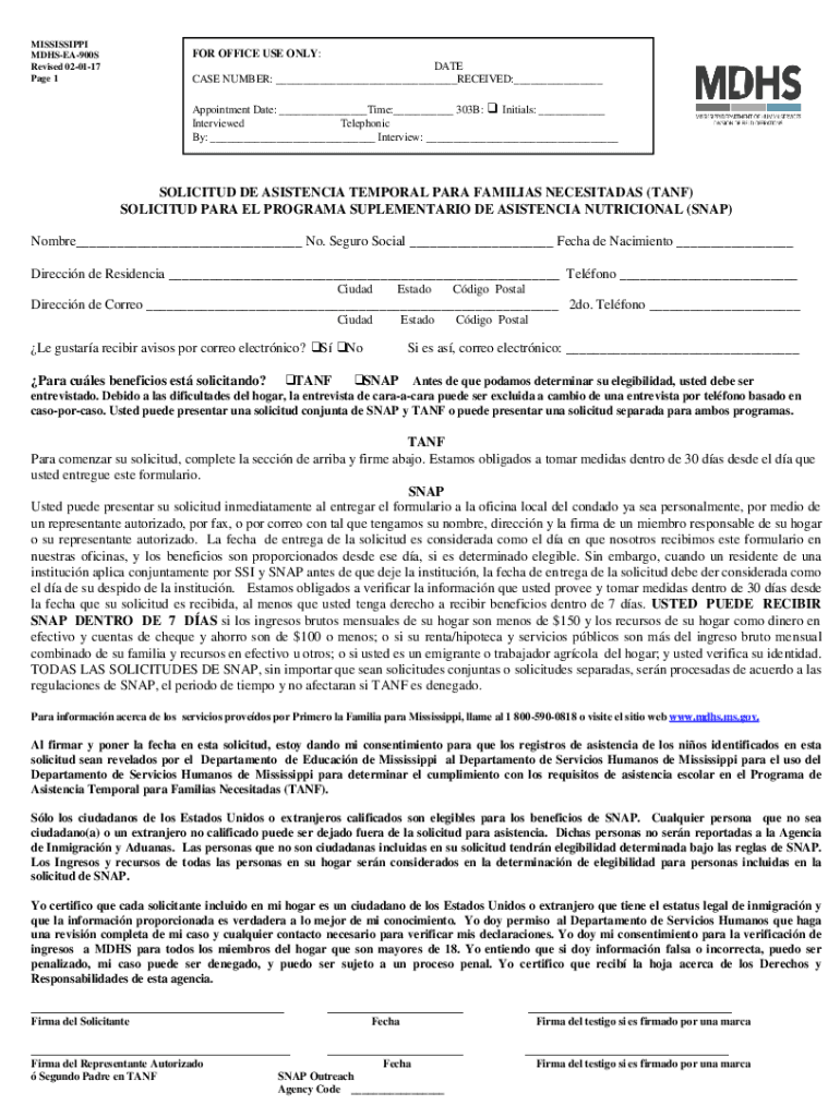 Fillable Online Application for TANF and SNAP - Mississippi Department ...