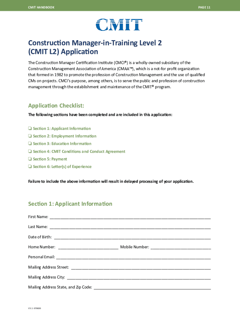 Fillable Online CMIT LEVEL TWO LEVEL TWO HANDBOOK Fax Email Print ...