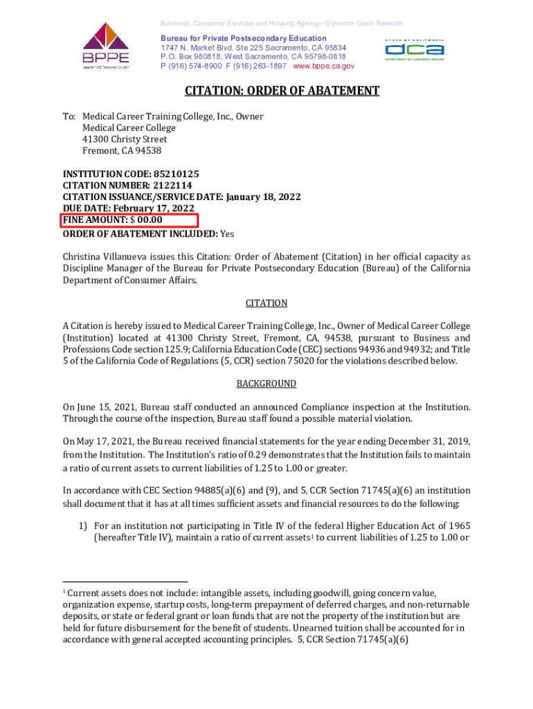 Fillable Online CITATION: ORDER OF ABATEMENT Fax Email Print - pdfFiller