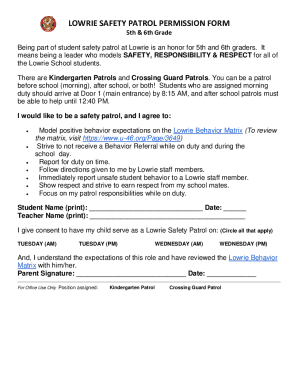 Fillable Online Fillable Online 5th Grade Safety Patrol Permission Form ...