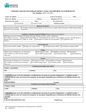 Fillable Online Medical Need Certificate for Non-Emergency Transport ...