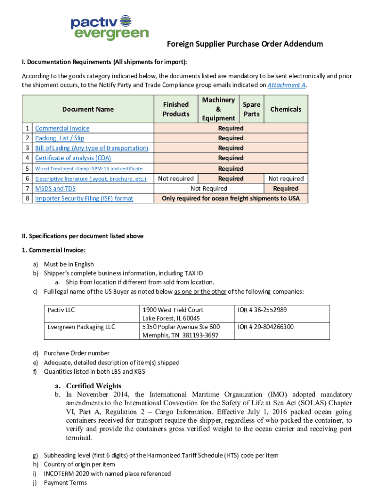 Fillable Online Foreign Supplier Purchase Order Addendum - Evergreen ...