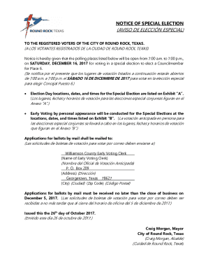 Fillable Online NOTICE OF SPECIAL ELECTION (AVISO DE ELECCIN ESPECIAL ...