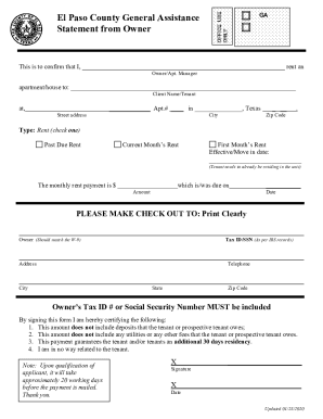 Fillable Online GA El Paso County General Assistance Statement from ...