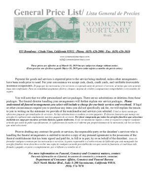 Fillable Online General Price List/ Lista General de Precios Doc ...