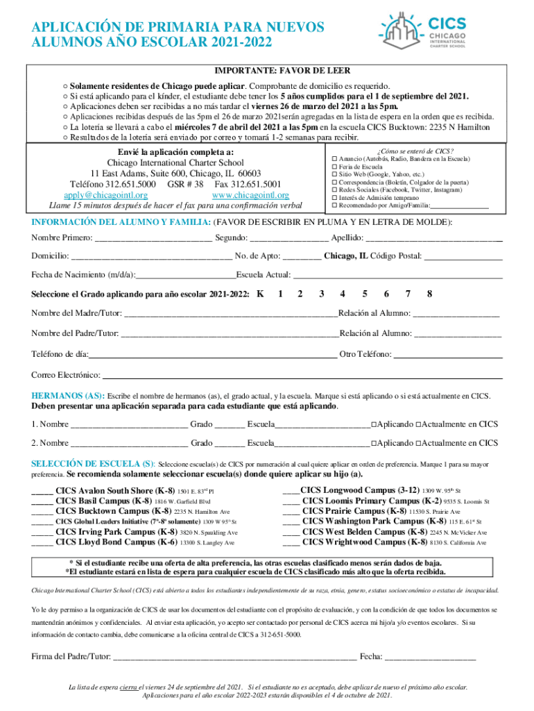Fillable Online APLICACIN DE PRIMARIA PARA NUEVOS ALUMNOS AO ESCOLAR ... Fax Email Print - pdfFiller
