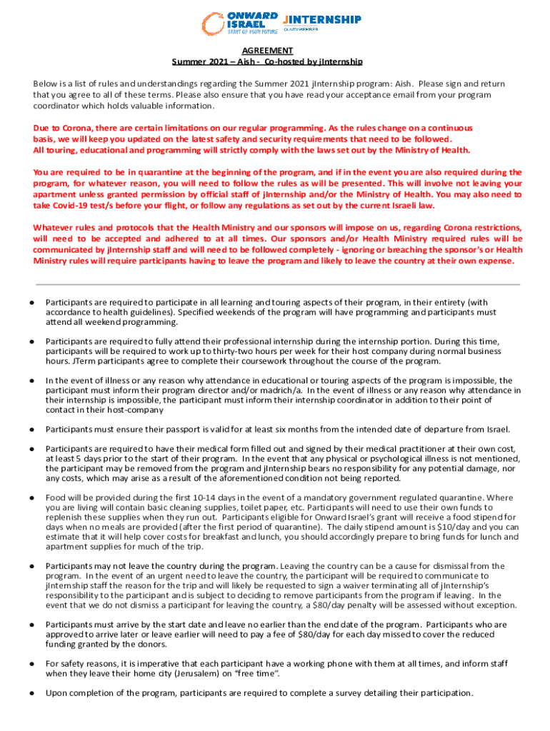Fillable Online Agreement Form - Summer 2021 - Aish Fax Email Print ...