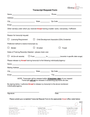 Fillable Online Transcript Release Form - Thread Fax Email Print ...
