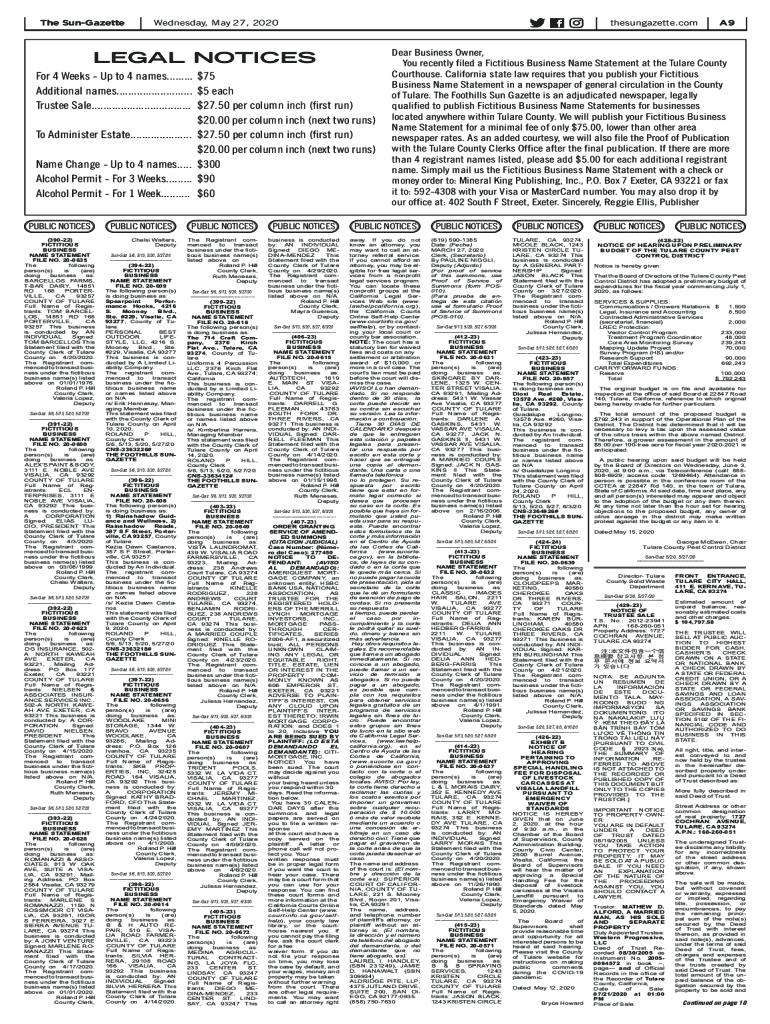 Fillable Online LEGAL NOTICES - The Sun-Gazette Newspaper Fax Email ...