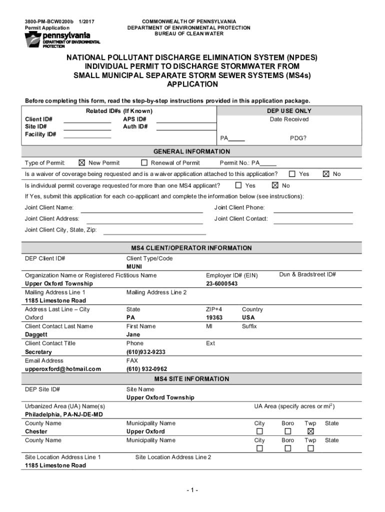 Fillable Online Fillable Online NOI/Application - Pennsylvania DEP - PA ... Fax Email Print ...