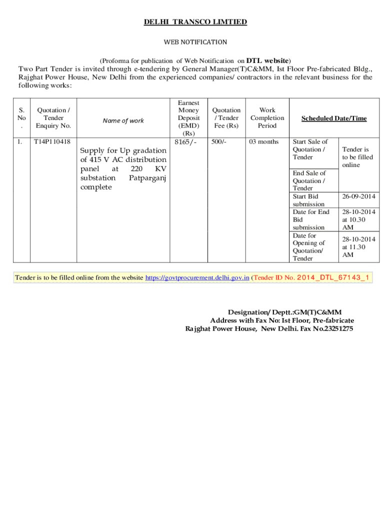Fillable Online DELHI TRANSCO LIMTIED - dtl.gov.in Fax Email Print ...