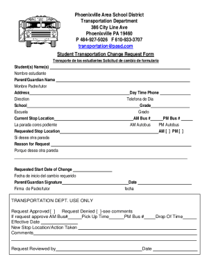 Fillable Online Student Transportation Change Request Form ...
