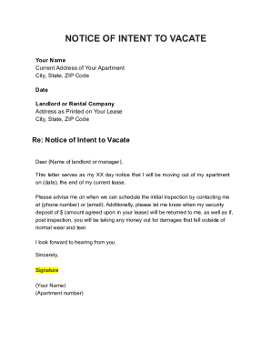 Fillable Online How to Write a Notice to Vacate Letter ... - Apartment ...