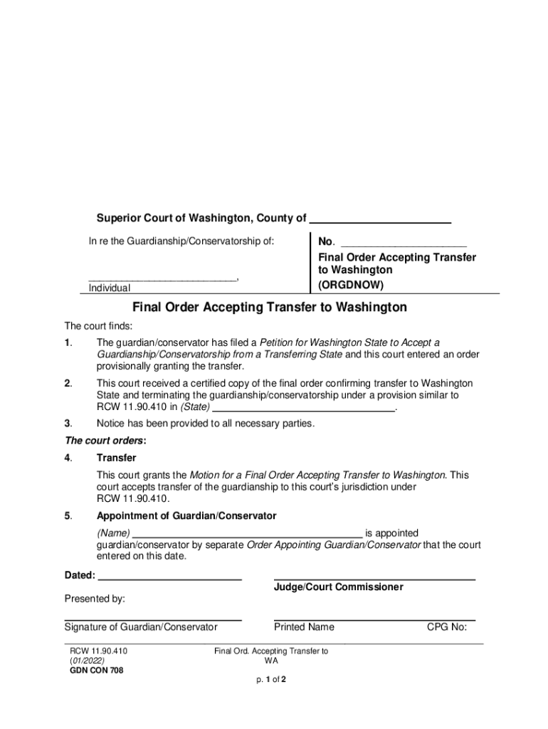 Fillable Online Final Order Accepting Transfer to Washington Fax Email ...