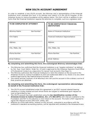 Fillable Online NEW IOLTA ACCOUNT AGREEMENT - Representing Hope Fax ...