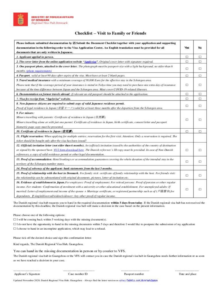 Fillable Online visa.vfsglobal.com one-pager denmarkChecklist Visit to Family or Friends Fax ...