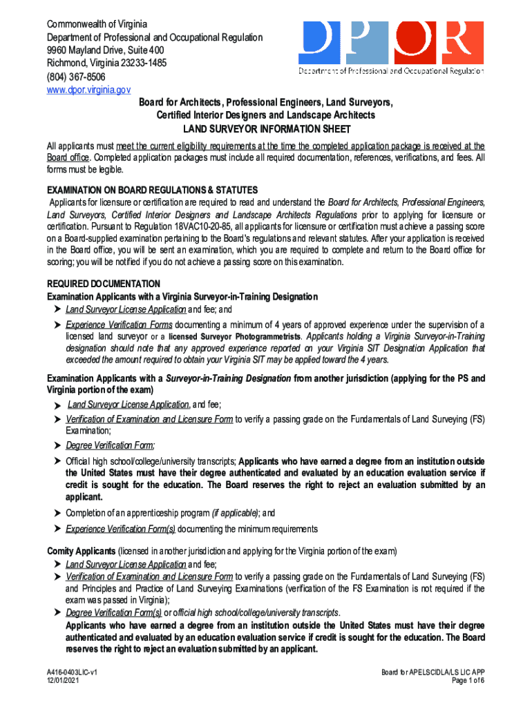 Fillable Online dpor virginia dpor.virginia.govAPELSA416 ...