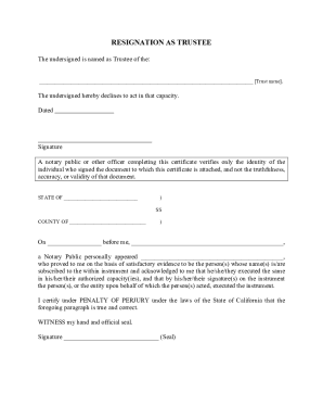 Fillable Online RESIGNATION as trustee and ACCEPTANCE as Trustee Fax ...