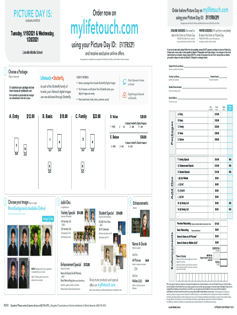 Fillable Online PICTURE DAY IS: Order today on mylifetouch.com X ...