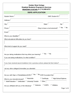 Fillable Online www.goldenwestcollege.eduLinkspdfDSPS APPLICATION ...
