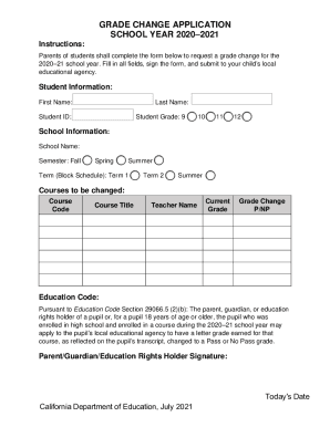 Fillable Online . Application form for grade change requests for school ...