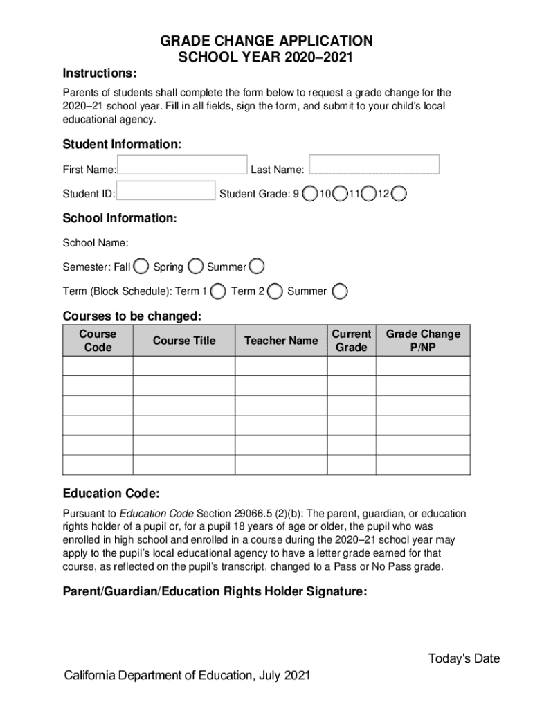 Fillable Online . Application form for grade change requests for school ...