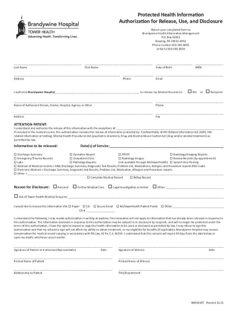 Fillable Online Authorization For Disclosure Of Medical Info Fax Email ...