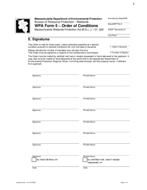 Fillable Online WPA Form 5 Order of Conditions Signatures Page 0 Mass ...