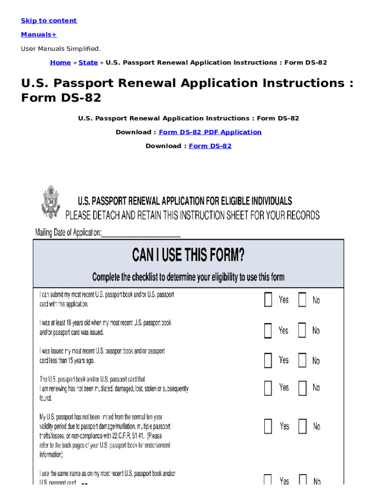 Fillable Online U.S. Passport Renewal Application Instructions : Form ...