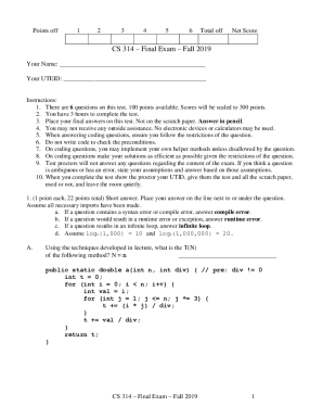 Fillable Online Points off 1 2 3 4 5 6 Total off - University of Texas ...