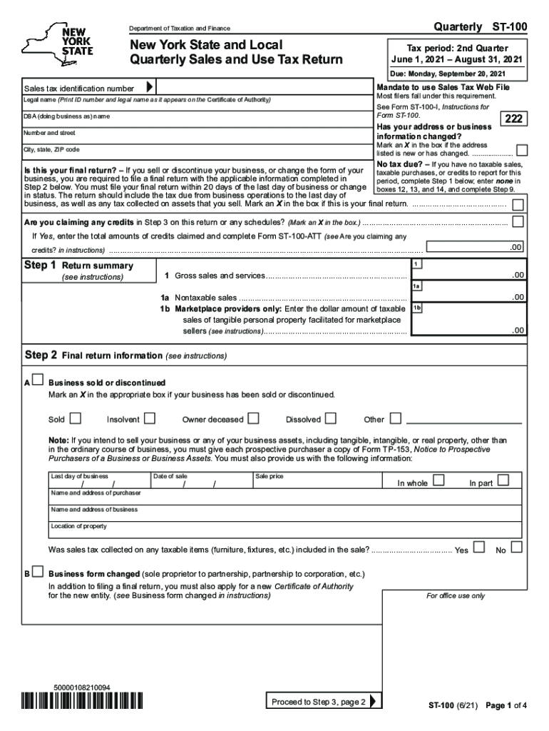 Fillable Online Fillable Online Form ST-100 - Department of Taxation ...