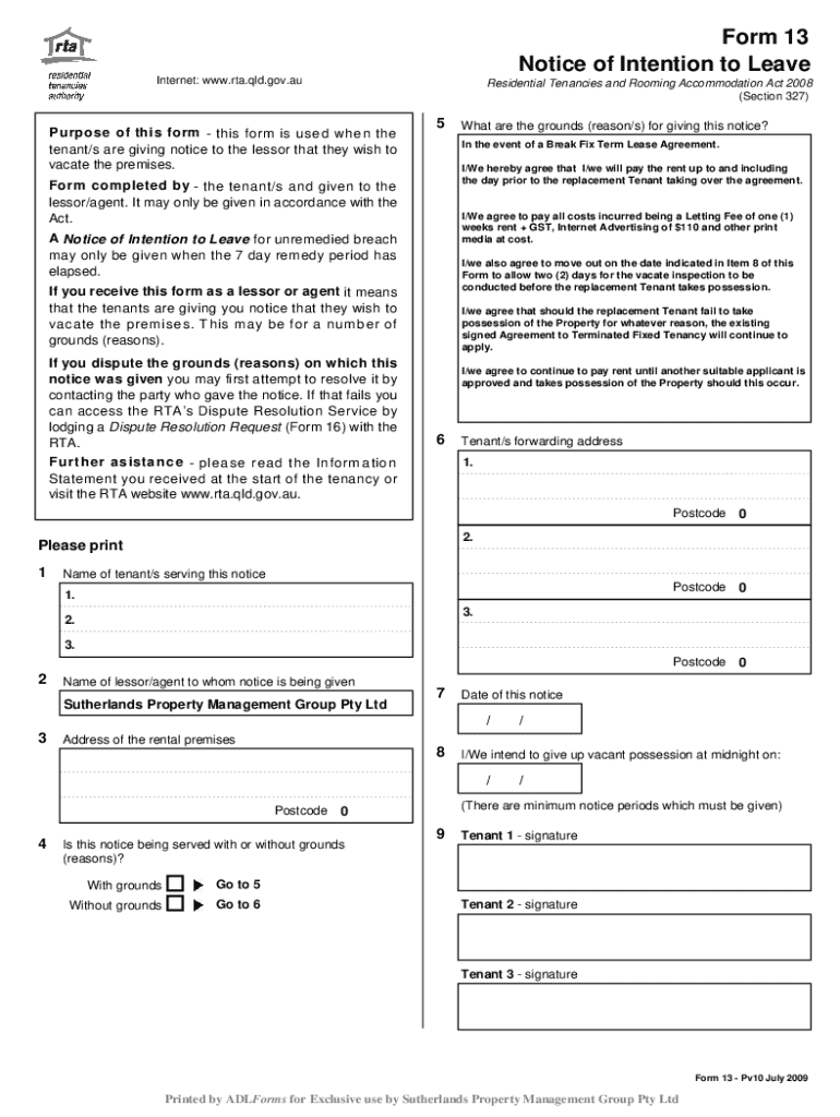 Fillable Online Form 13 Notice of Intention to Leave - Amazon Web ...