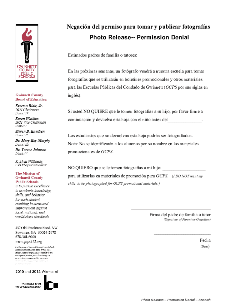 Fillable Online www.gcpsk12.org cms libNegacin del permiso para tomar y ...