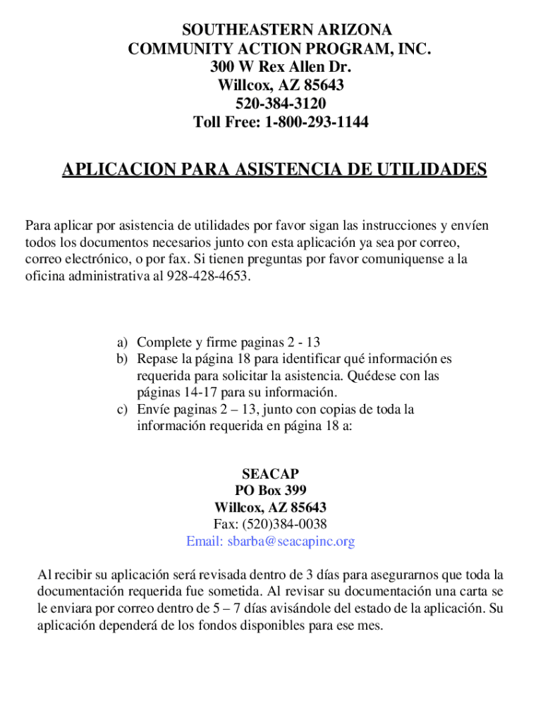 Fillable Online Southeastern AZ Community Action 300 W Rex Allen Dr ...