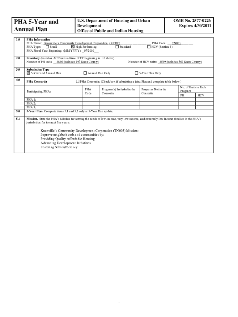 Fillable Online Fillable Online PHA 5-Year and Annual Plan US ...