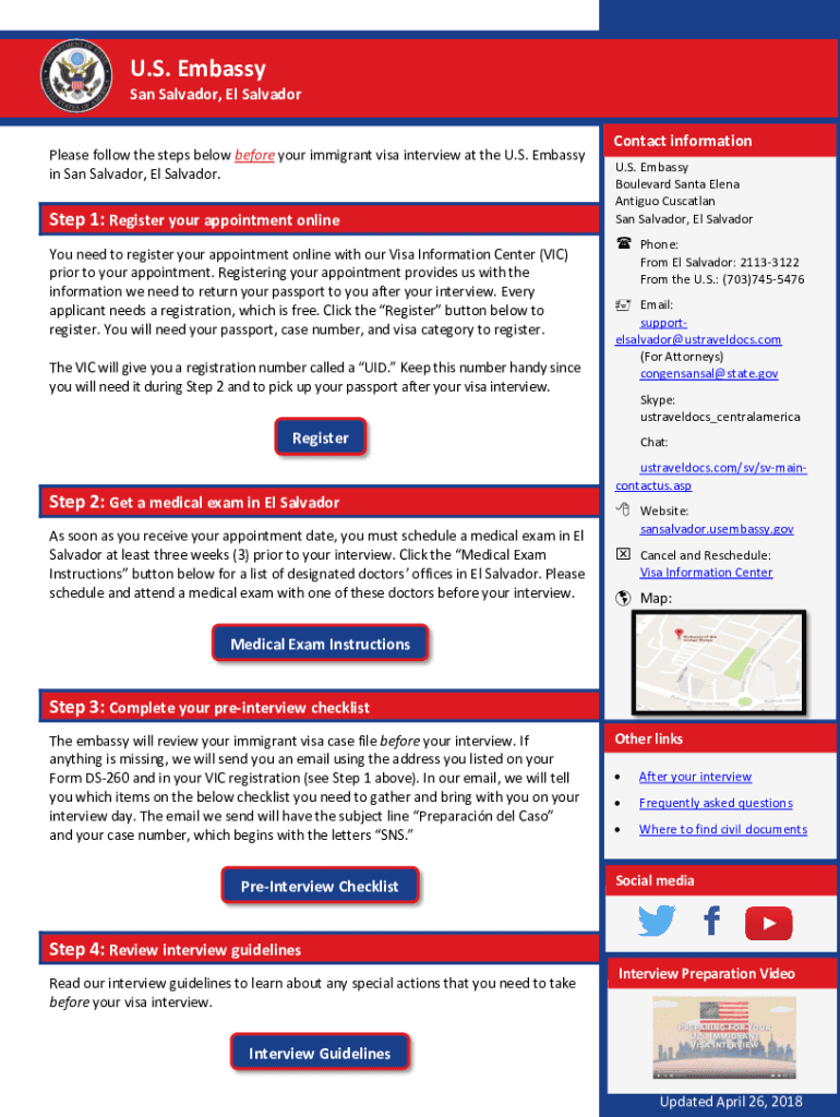 Fillable Online U.S. Embassy San Salvador, El Salvador - SNS - travel ...