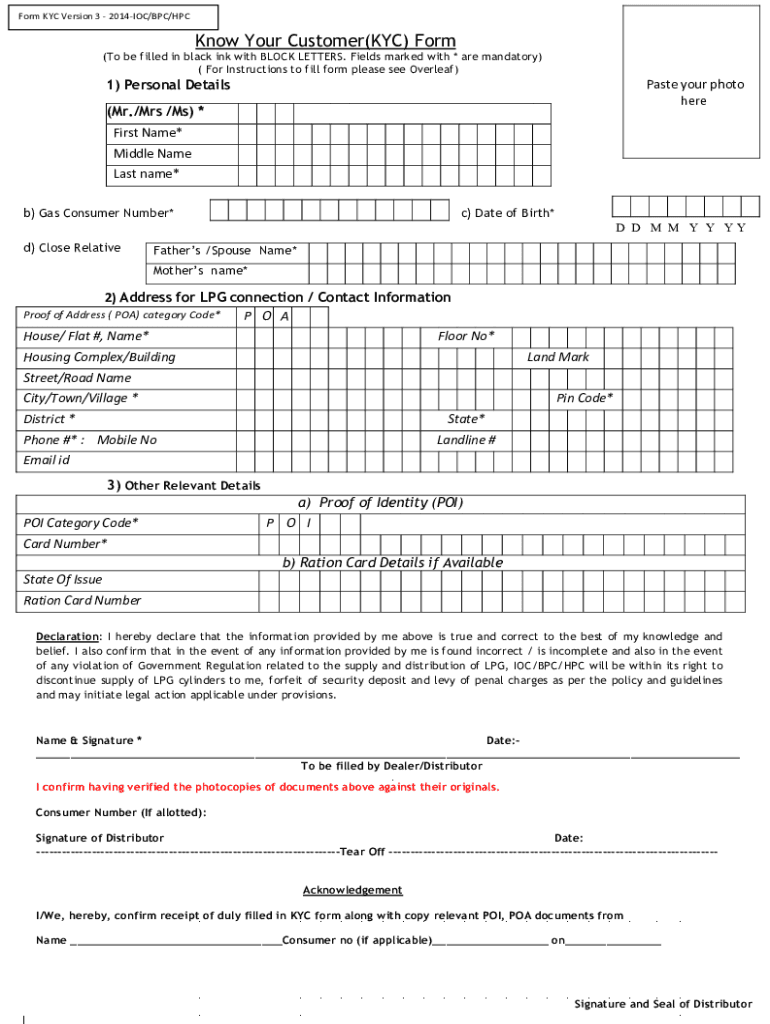 Fillable Online Fillable Online Form KYC Version Know Your CustomerKYC ... Fax Email Print ...