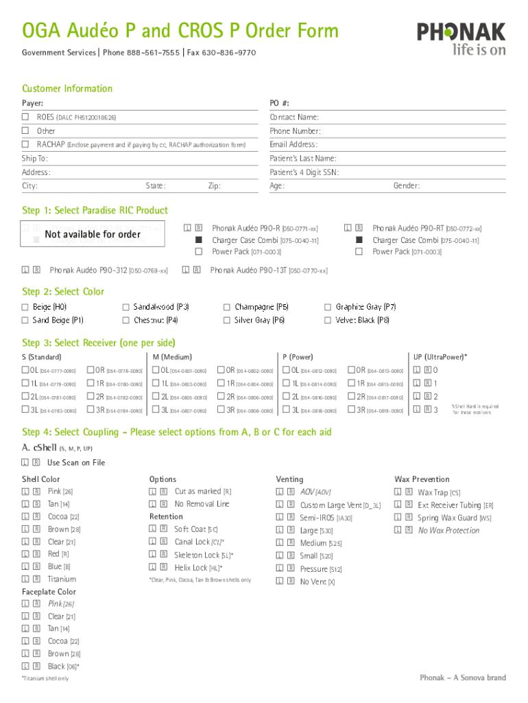 Fillable Online OGA Audo P and CROS P Order Form Fax Email Print ...