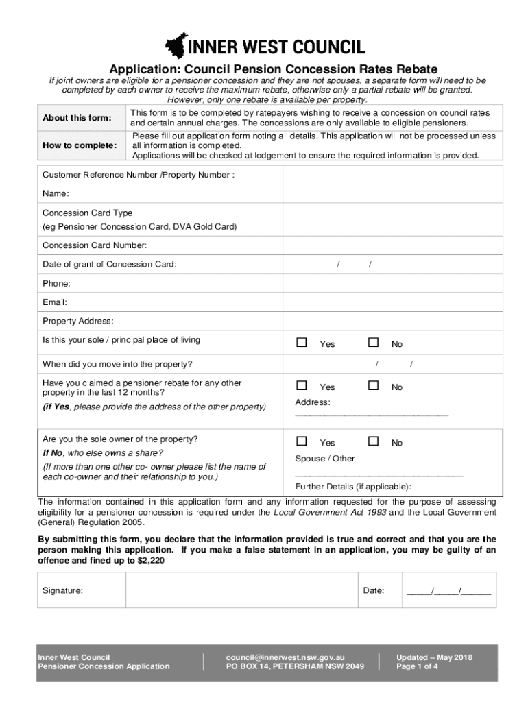 Fillable Online PENSIONER CONCESSION APPLICATION FORM - Inner West ... Fax Email Print - pdfFiller