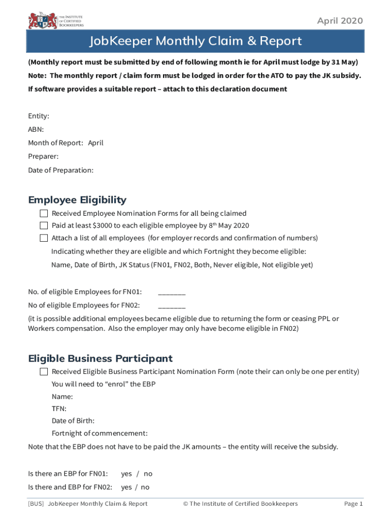 Fillable Online Monthly Report Declaration April Generic v3 - Institute ...