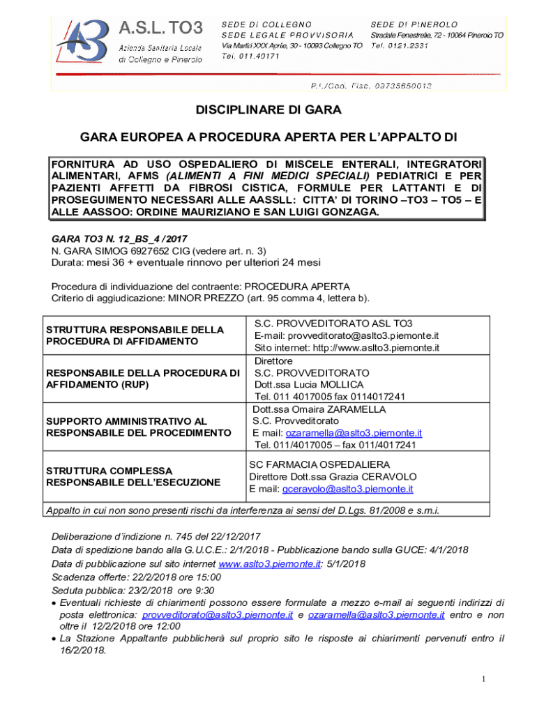 Fillable Online DISCIPLINARE DI GARA GARA EUROPEA A PROCEDURA Fax Email ...